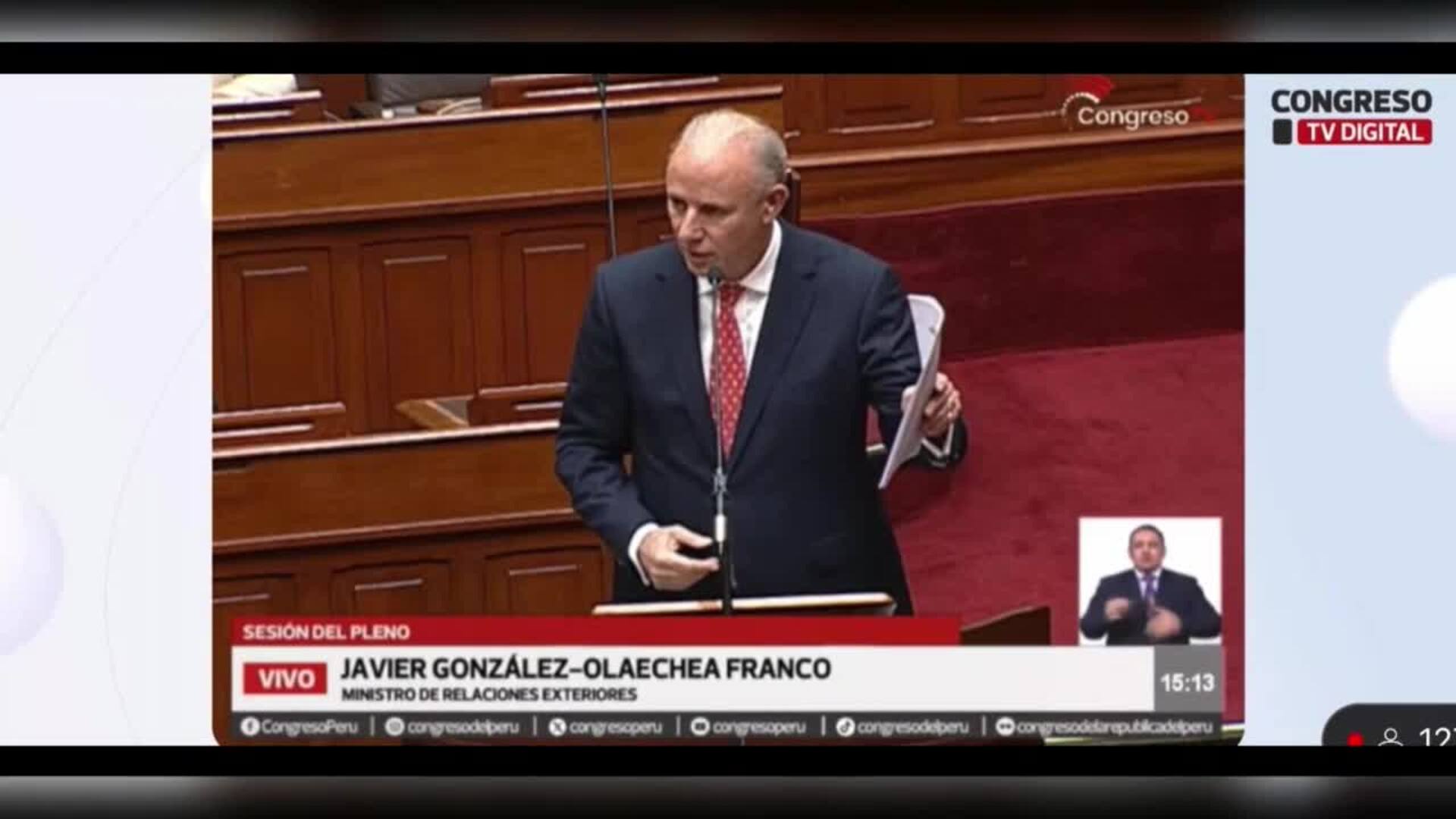 Canciller pide al Congreso que autorice "viaje de alta prioridad" de ...