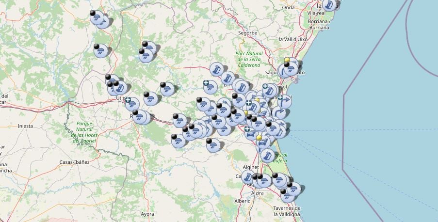 Mapa de carreteras cortadas en Valencia por la Dana: todos los puntos ...