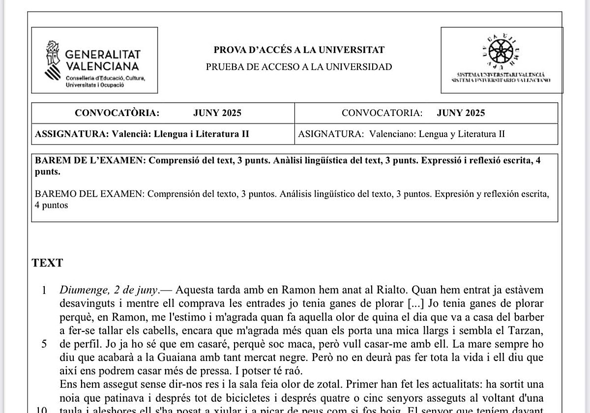 Así ha sido el examen de Valenciano de Selectividad 2025 en la Comunidad Valenciana