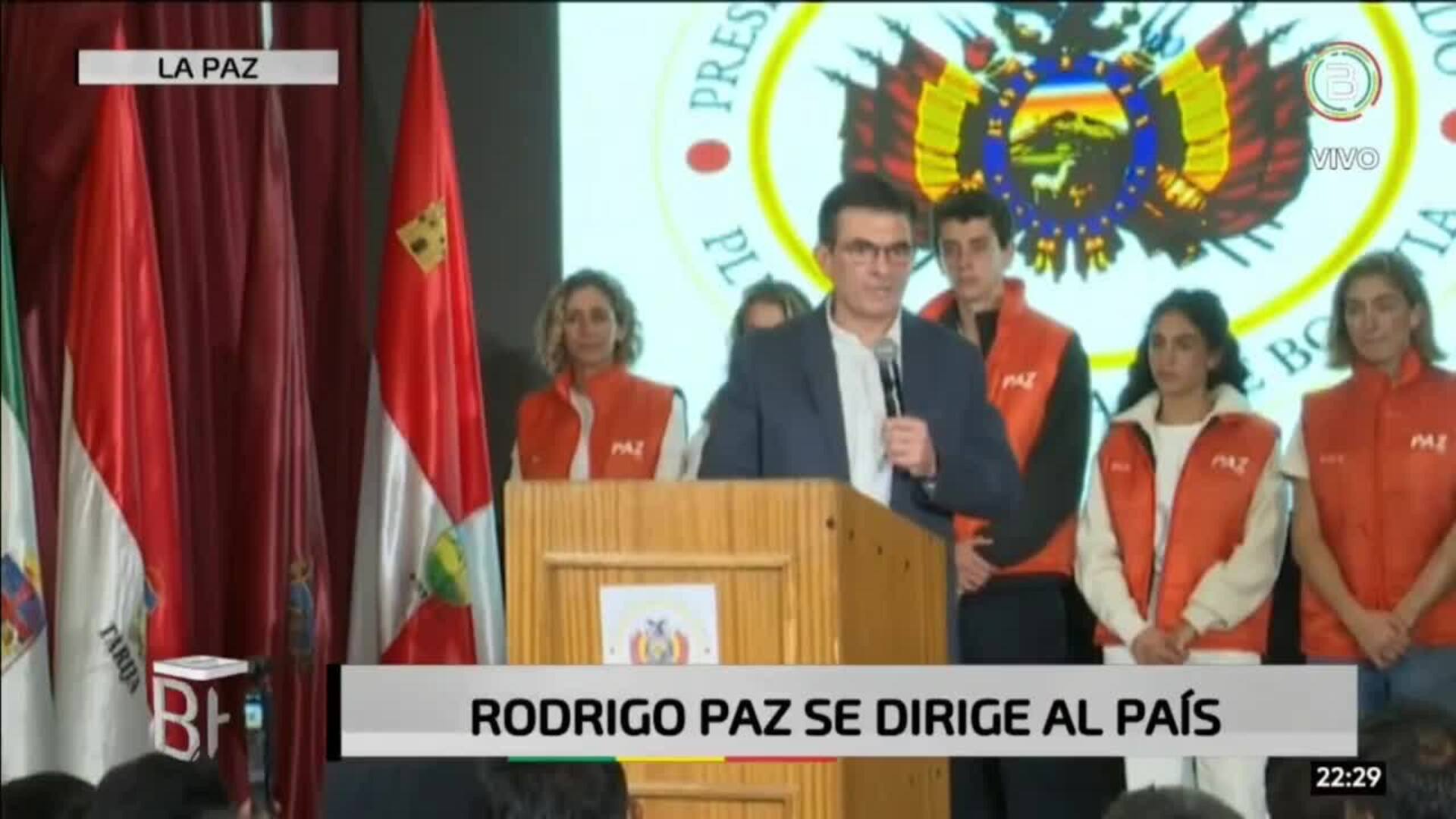 Rodrigo Paz Paz promete abrir Bolivia al mundo y gobernar con unidad