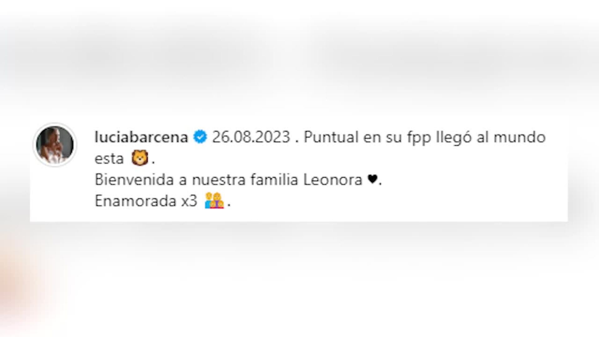 La 'influencer' Lucía Bárcena da la bienvenida a Leonora, su segunda hija