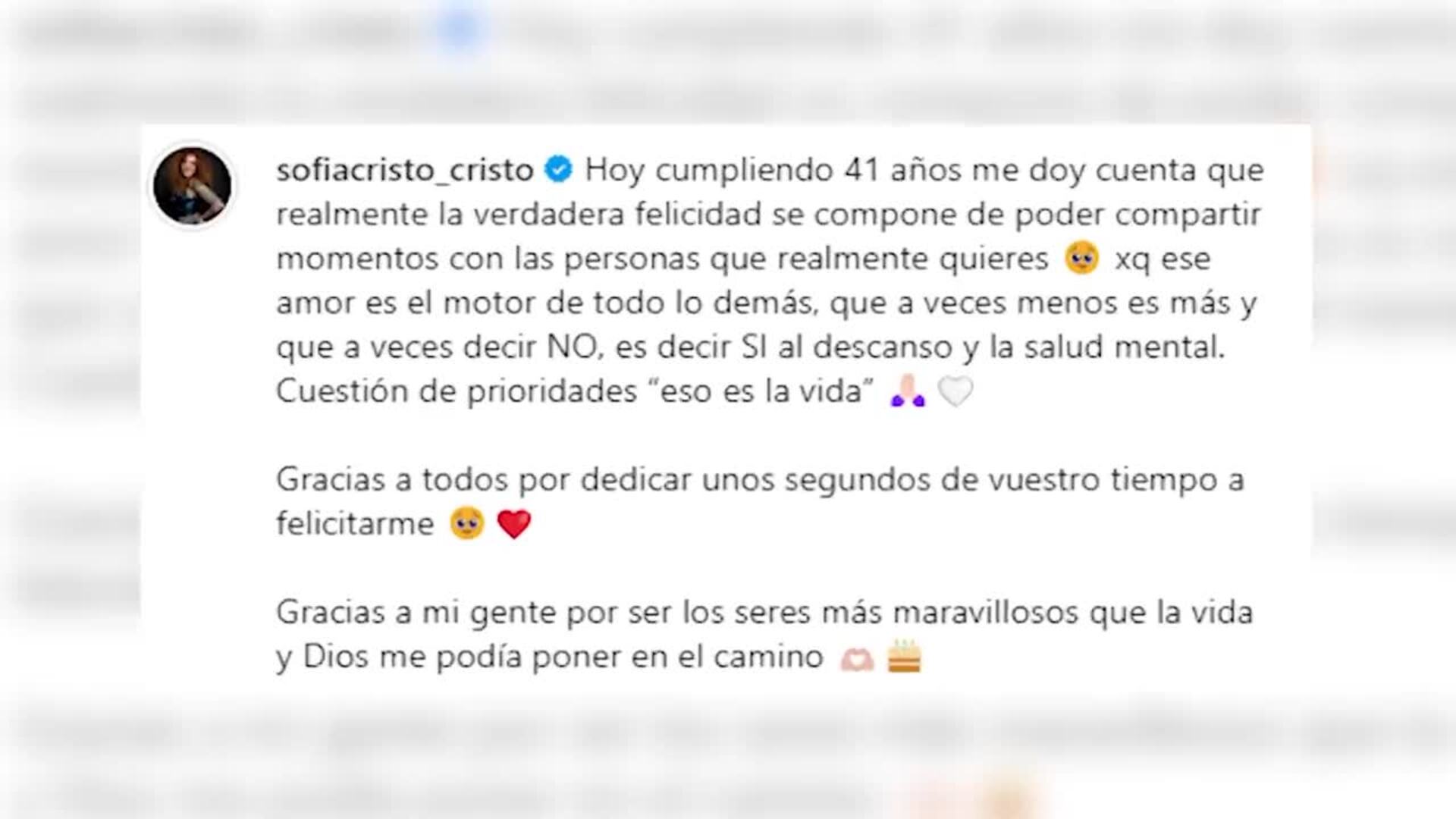 Sofía Cristo hace balance en su 41º cumpleaños y desvela el deseo que ...