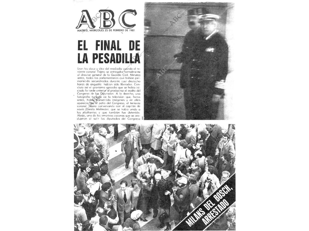Periódico ABC MADRID 25-02-1981,portada - Archivo ABC