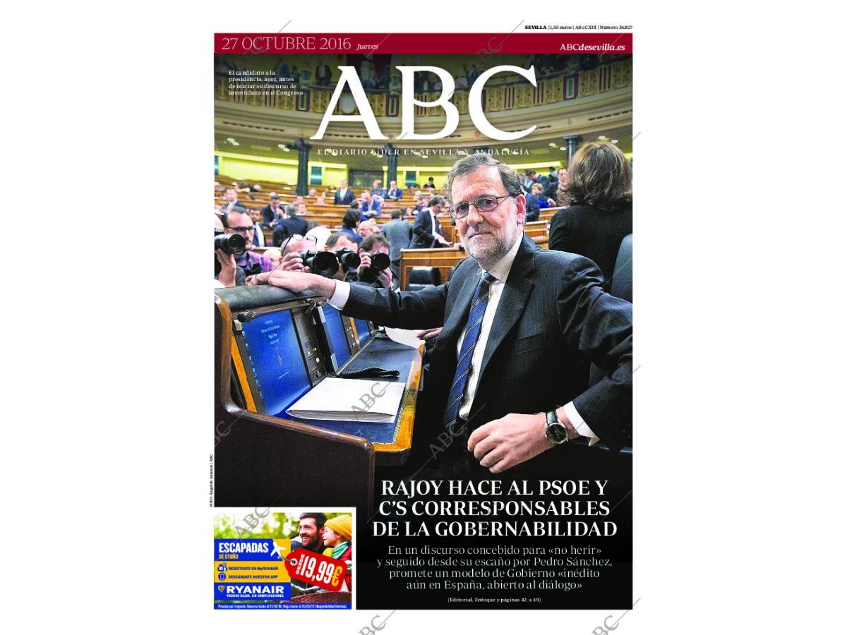 Periódico ABC SEVILLA 27-10-2016,portada - Archivo ABC