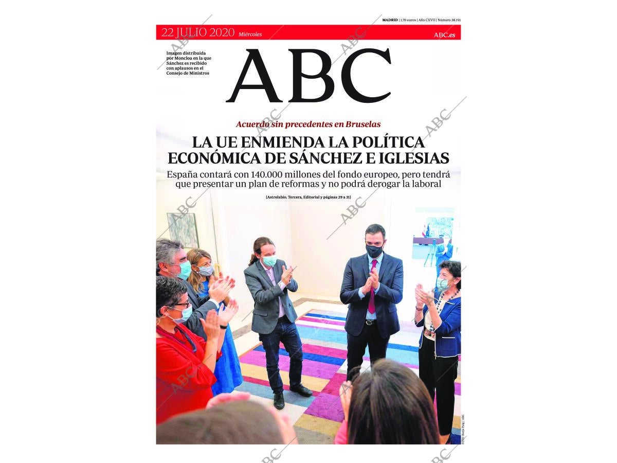 Periódico ABC MADRID 22-07-2020,portada - Archivo ABC