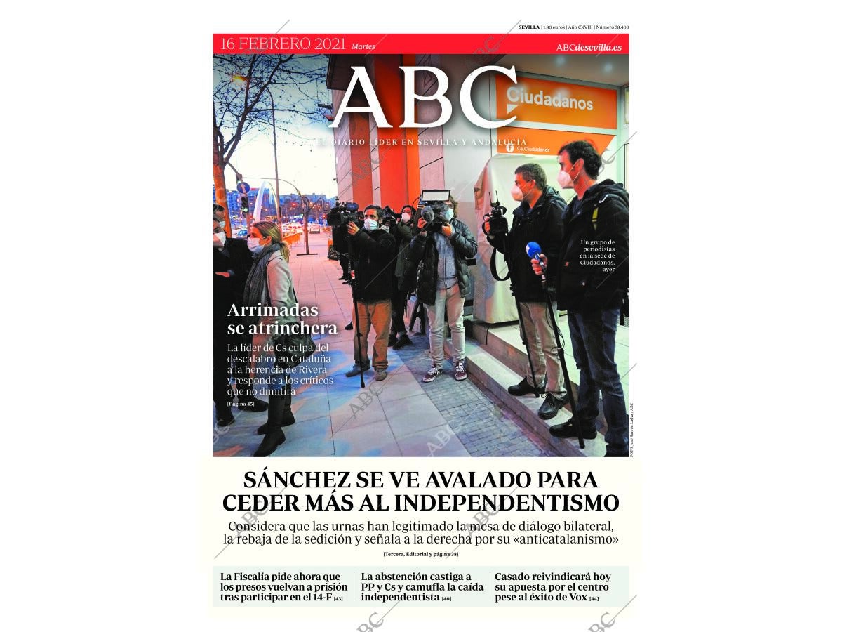 Periódico ABC SEVILLA 16-02-2021,portada - Archivo ABC