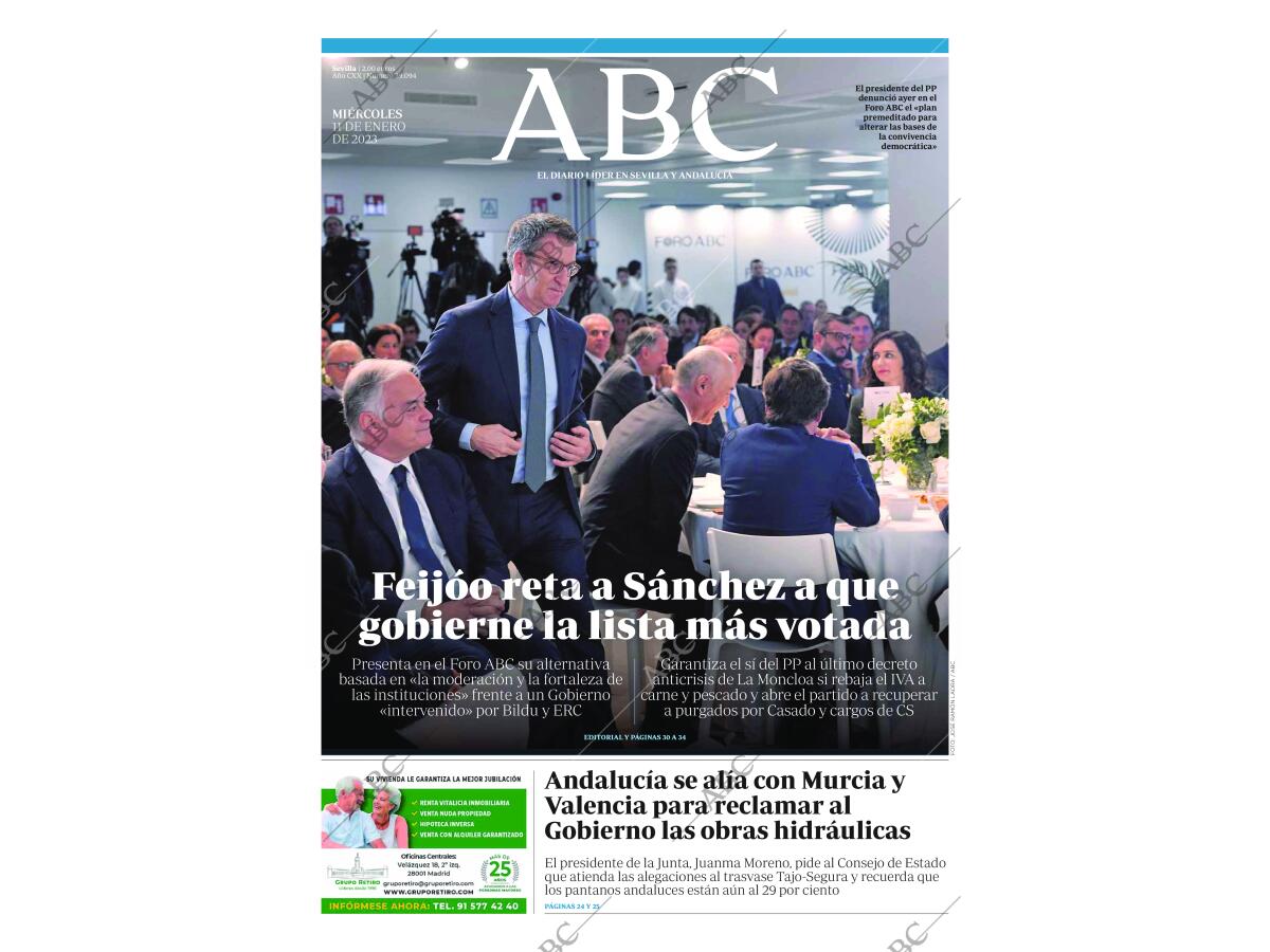 Periódico ABC SEVILLA 11-01-2023,portada - Archivo ABC