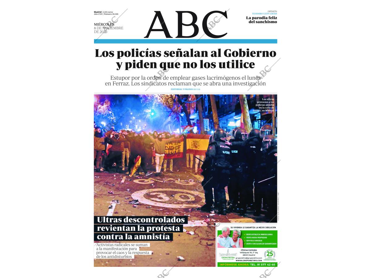 Periódico ABC MADRID 08-11-2023,portada - Archivo ABC